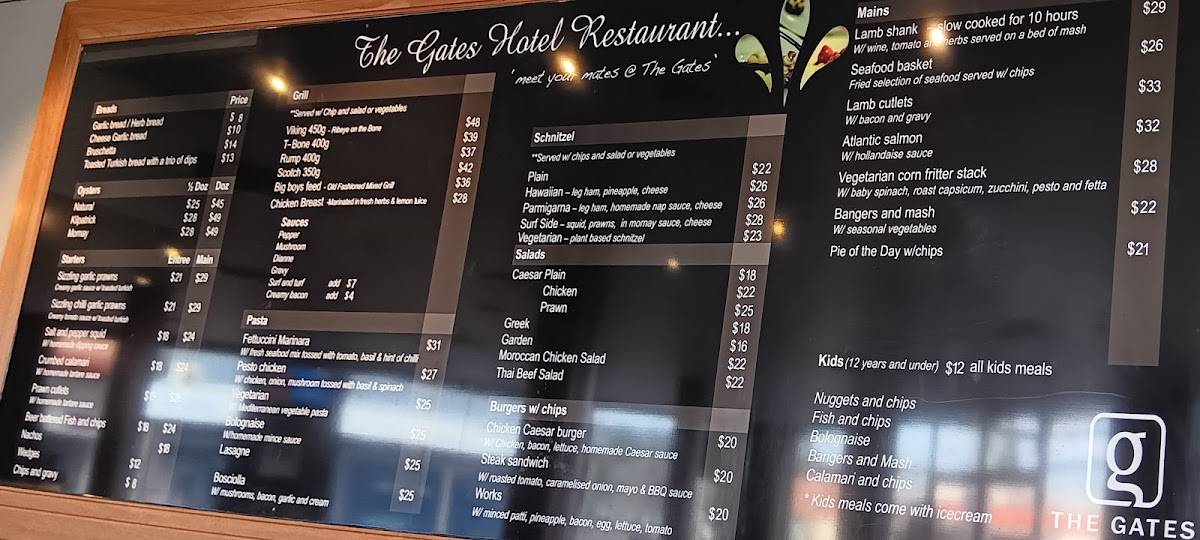 Menu at The Gates Hotel pub & bar, Adamstown