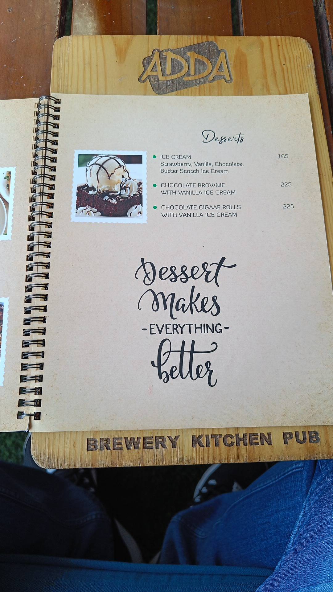 Menu at Adda, Dera Bassi
