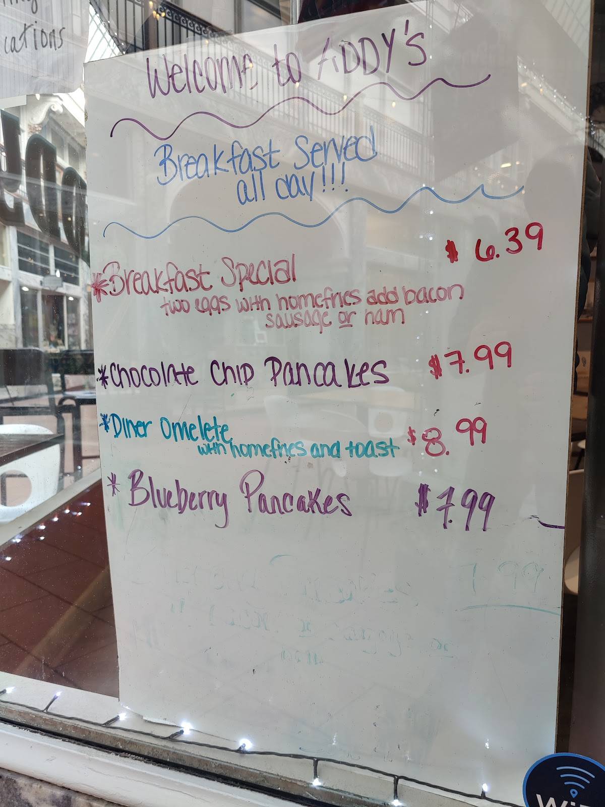 Menu at Addy's Diner restaurant, Cleveland