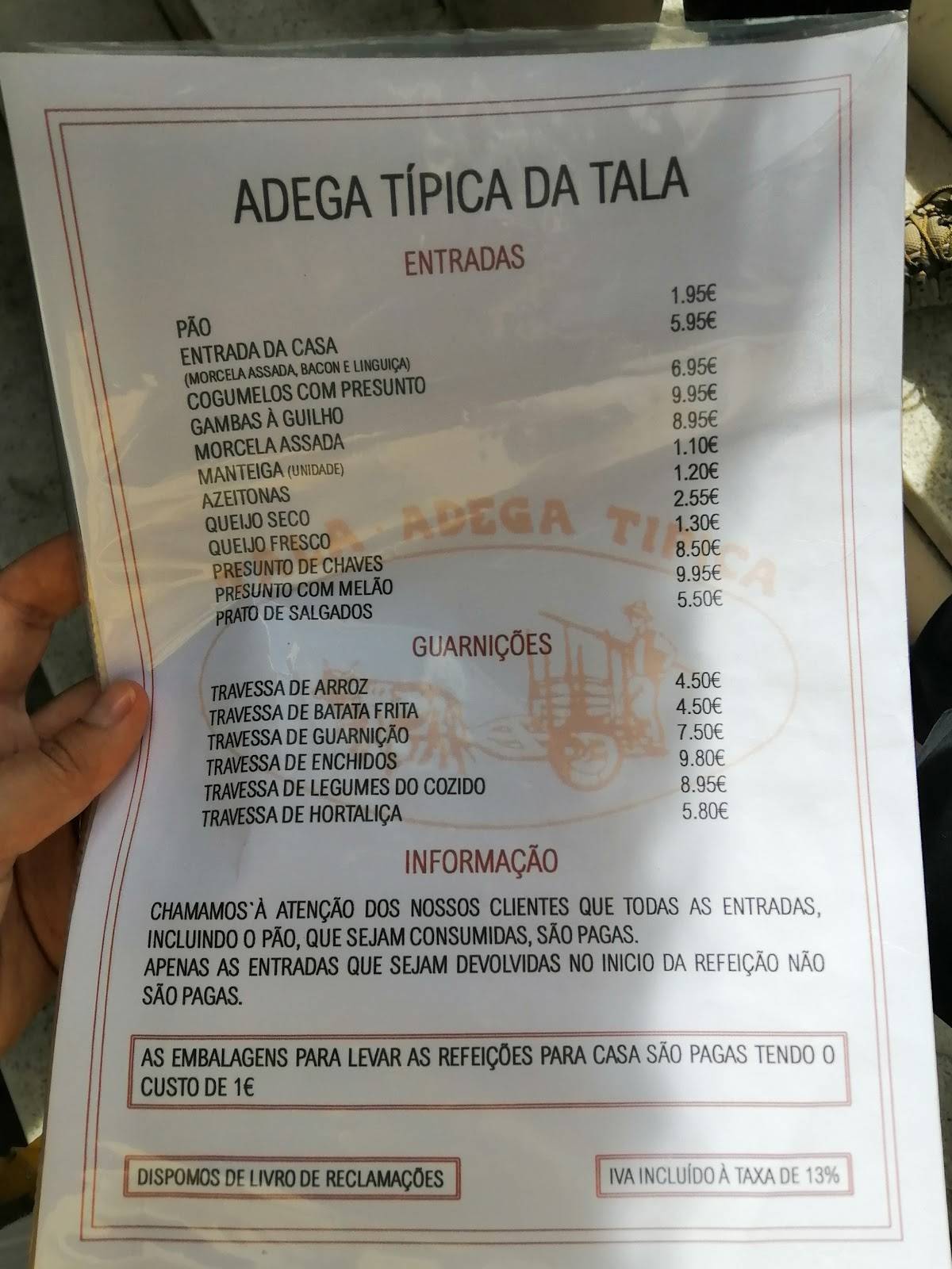 Menu em Adega Típica da Tala restaurante, Sintra