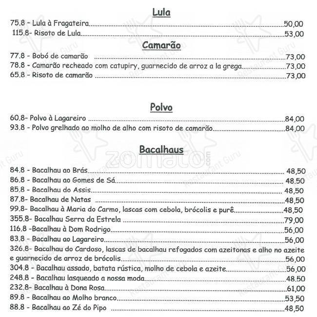 Menu em Adegão Português restaurante, Rio de Janeiro, Avenida das Américas