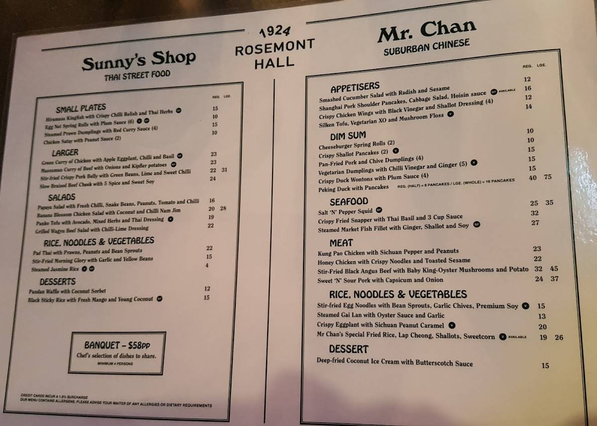 Menu at Sunnys Shop restaurant, Prospect