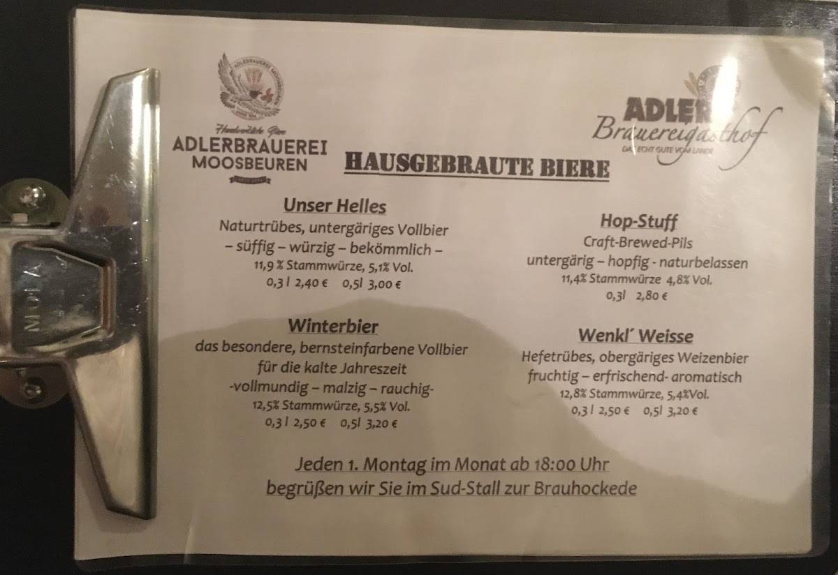 Speisekarte von Adler Brauereigasthof restaurant, Oberstadion