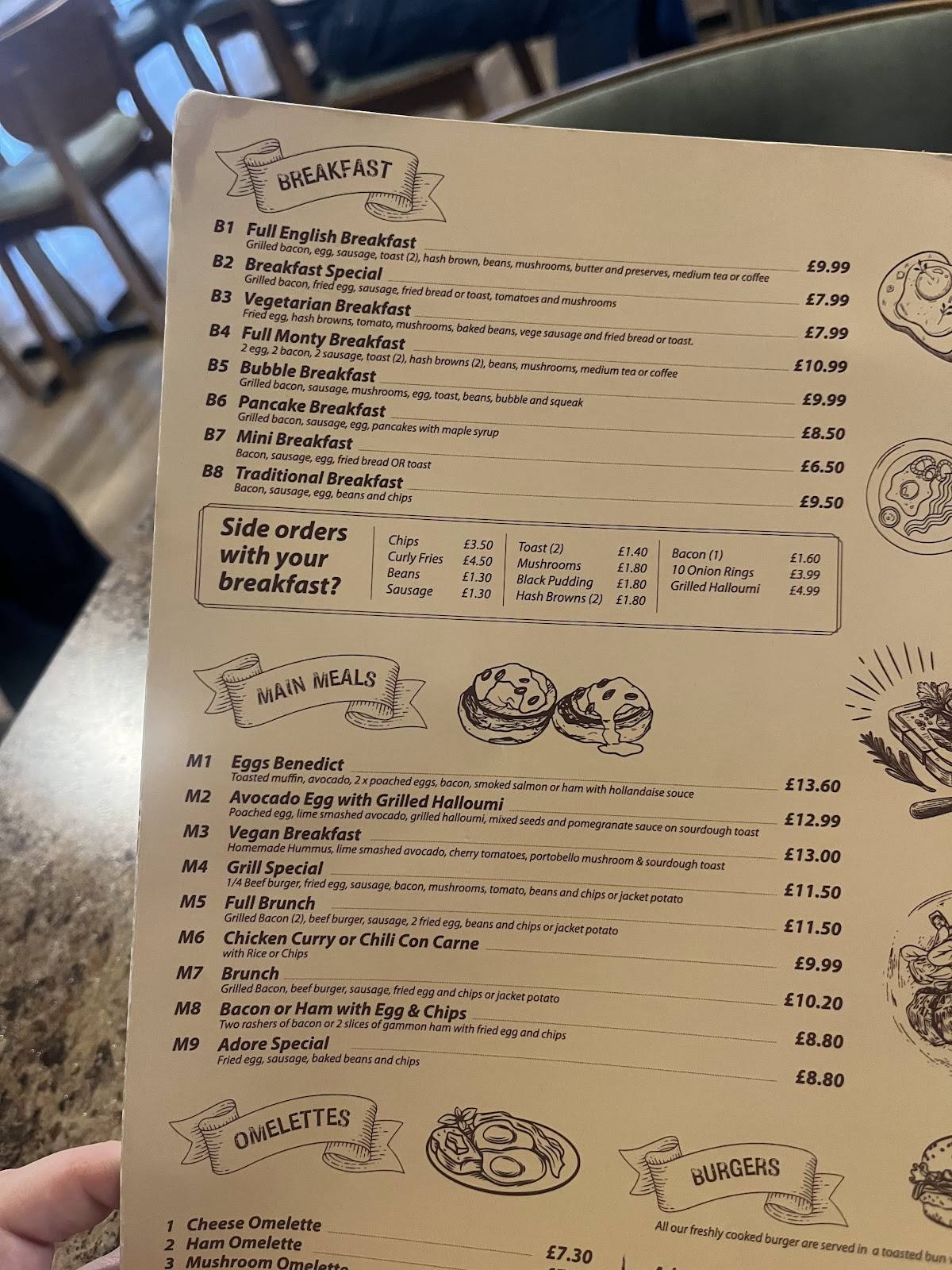 Menu at Adore Cafe, Romsey