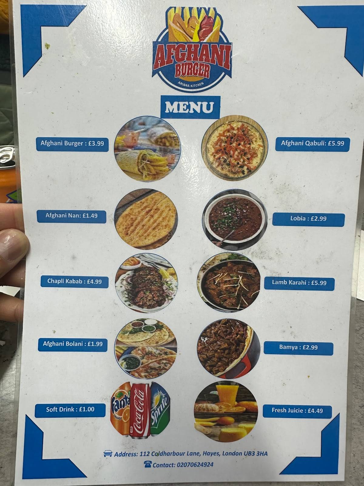 Menu at Afghani Burger-Hayes restaurant, Hayes