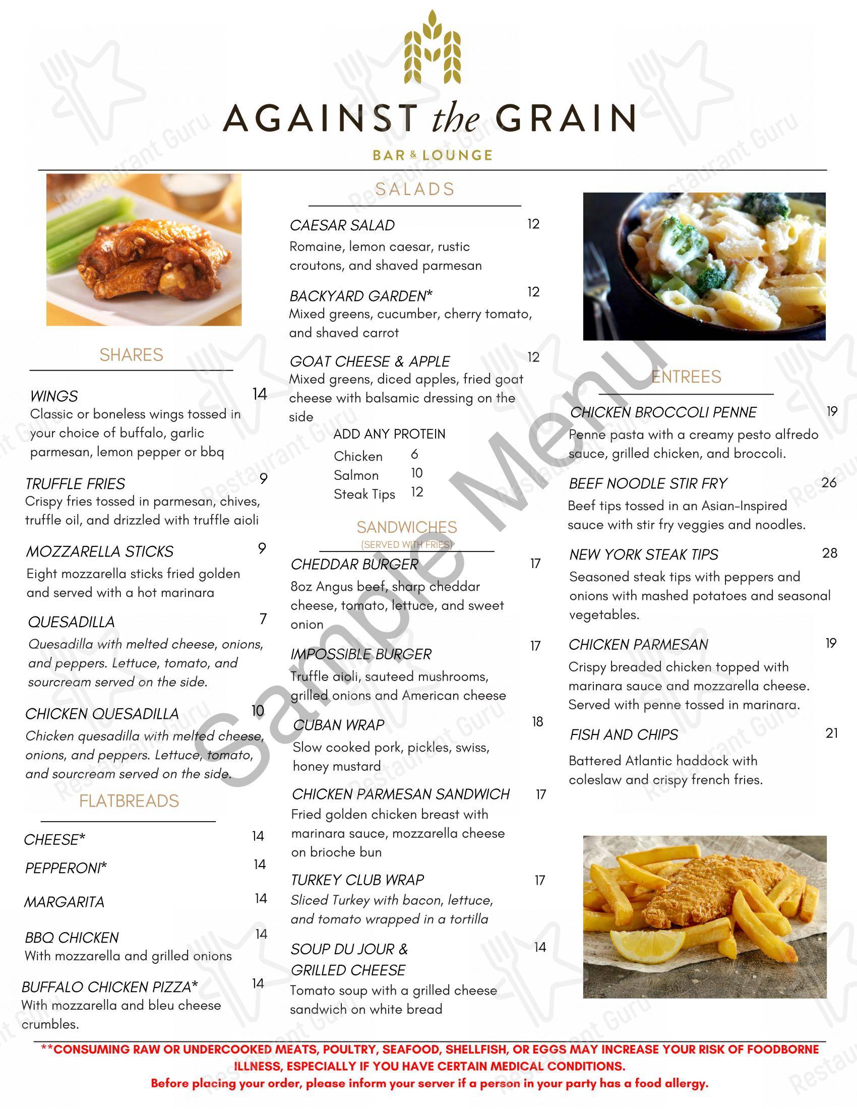 Menu at Against The Grain restaurant, Mansfield