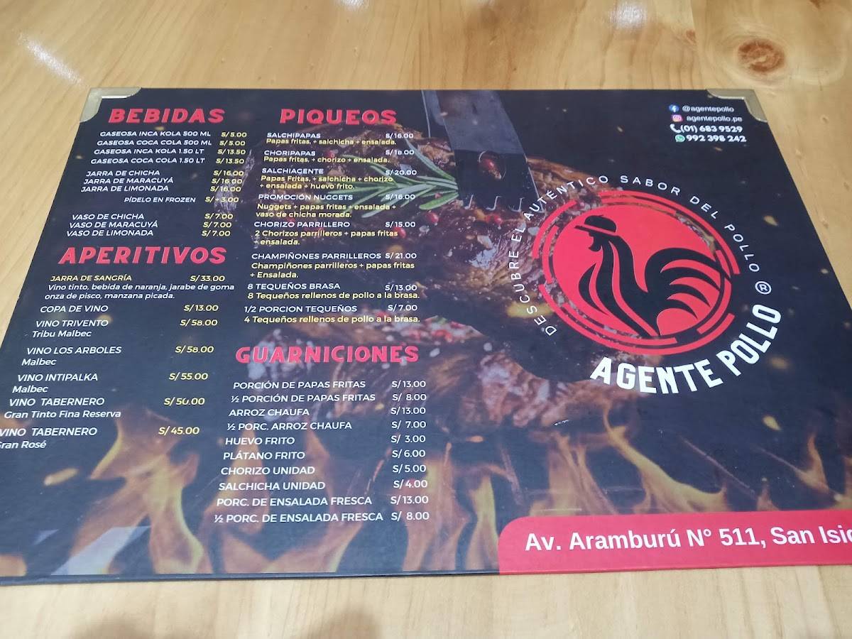 Menu at Agente Pollo restaurant, San Isidro