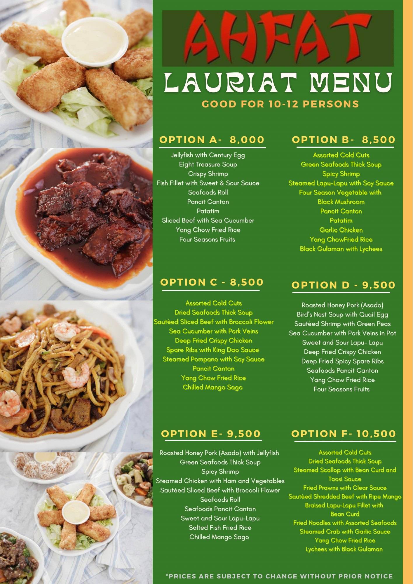 Menu at Ahfat Seafoods Plaza restaurant, Davao City