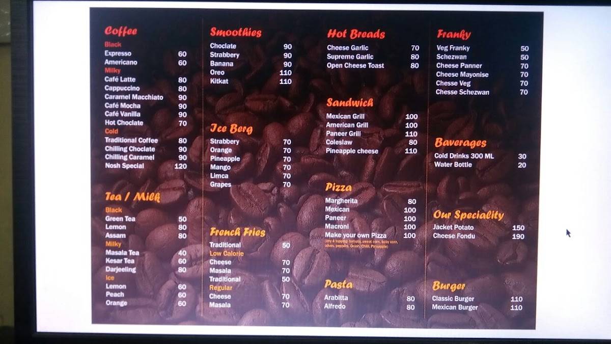 Menu at Nosh Cafe, Ahmedabad