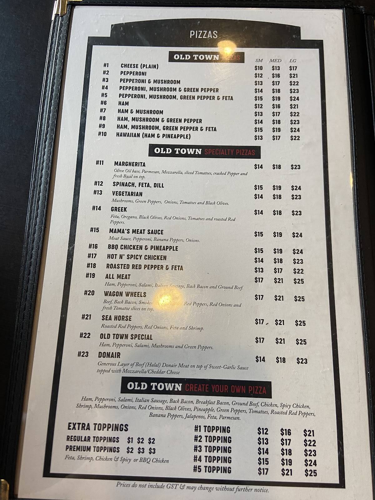 Menu at Old Town Pizza House Bar & Grill, Airdrie