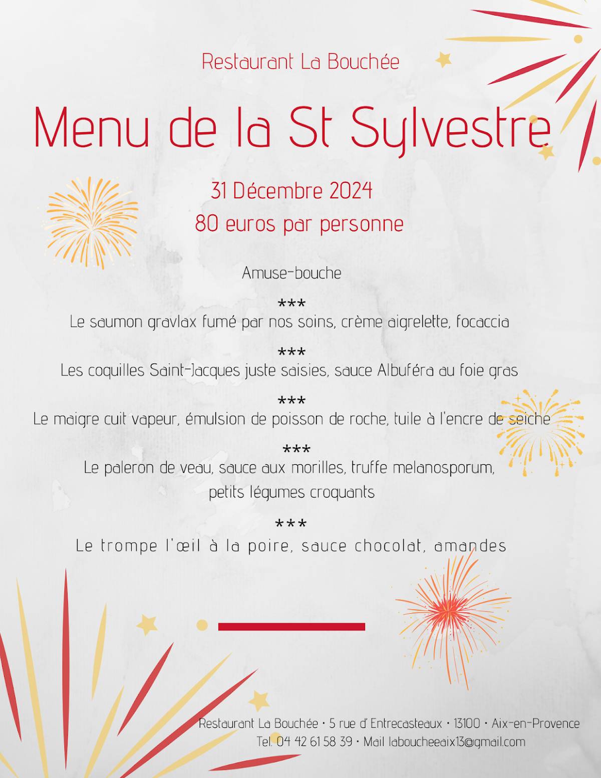 Menu at La Bouchée restaurant, Aix-en-Provence