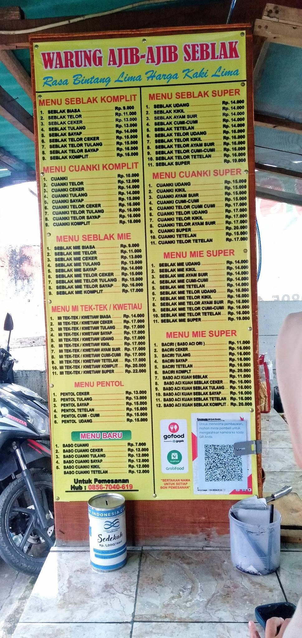 Menu at Ajib Ajib Seblak restaurant, Gunung Sindur