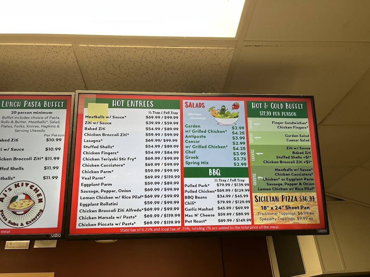 Menu at Aj's Kitchen pizzeria, Wilmington