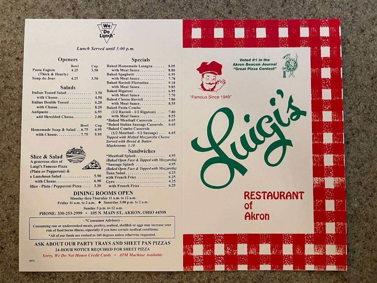Menu at Luigi's Restaurant, Akron