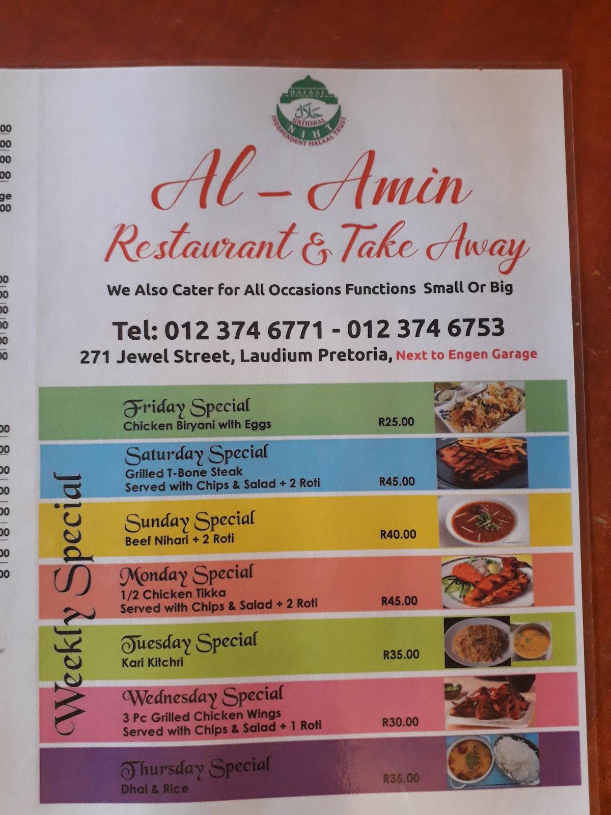 Menu at Al-Amin Restaurant & Take Aways, Centurion