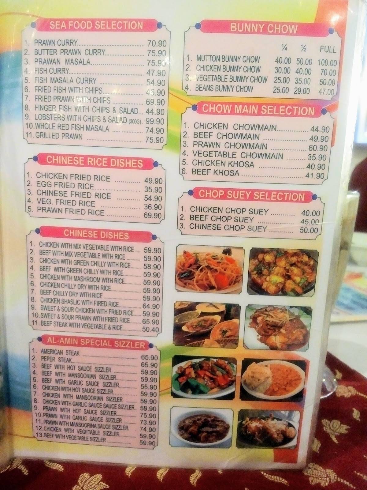 Menu at Al-Amin Restaurant & Take Aways, Centurion