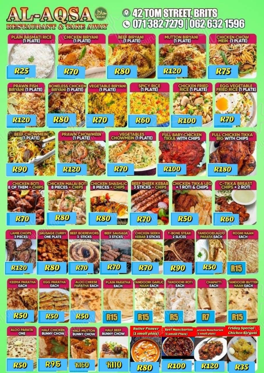 Speisekarte von Al-Aqsa restaurant & Take Away, Brits