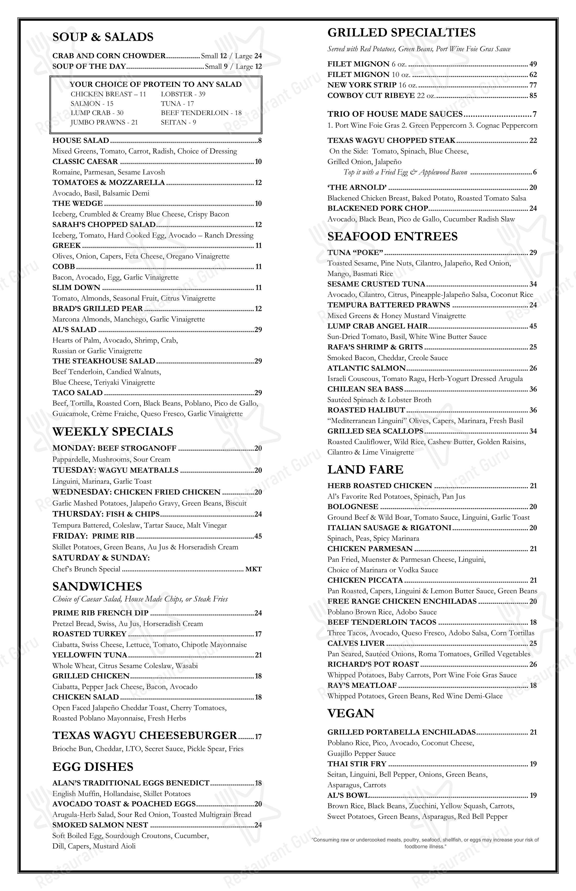 Menu at Al Biernat's Oak Lawn steakhouse, Dallas