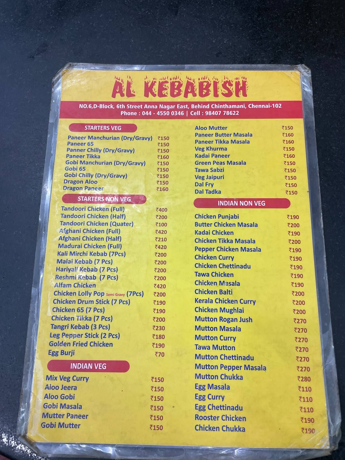 Menu at Al Kebabish, Chennai, No. 6