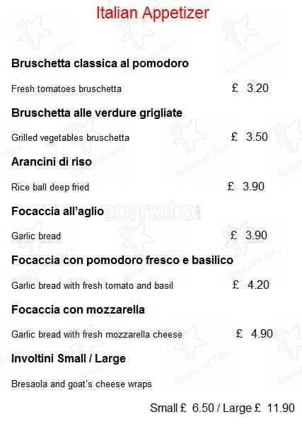 Menu at Al Volo restaurant, London