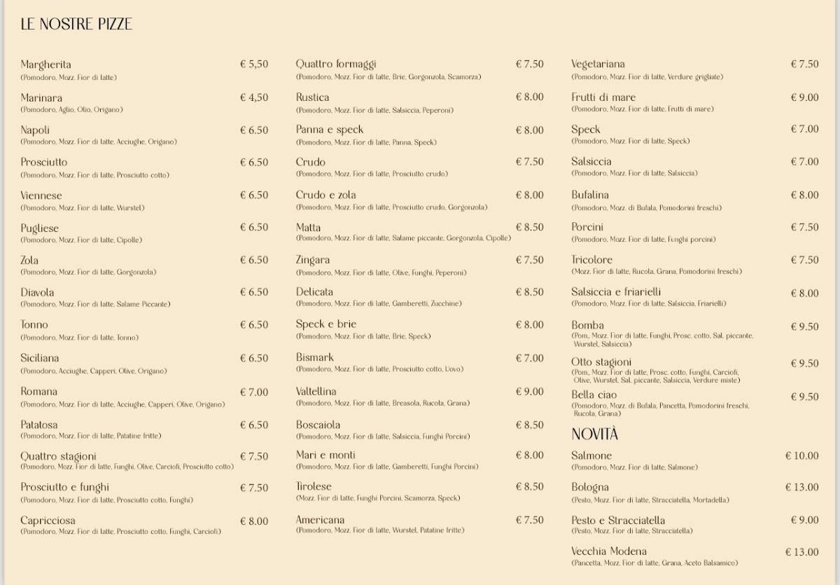 Menu da Al posto giusto ristorante, Sordio