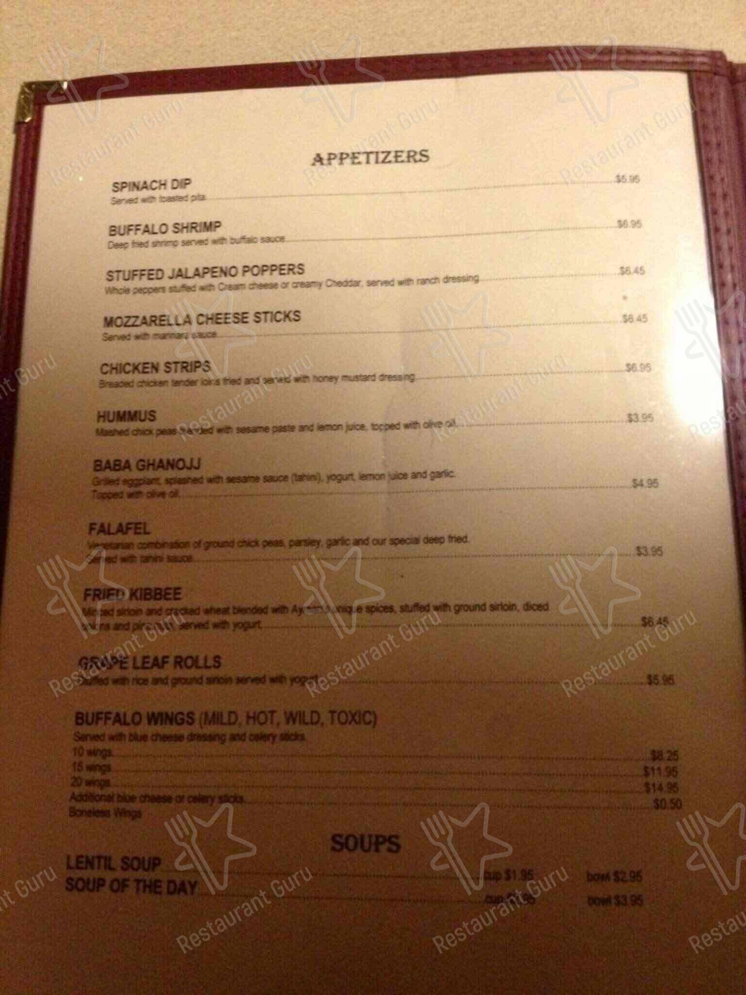 Menu at Aladdin Restaurant, Charleston