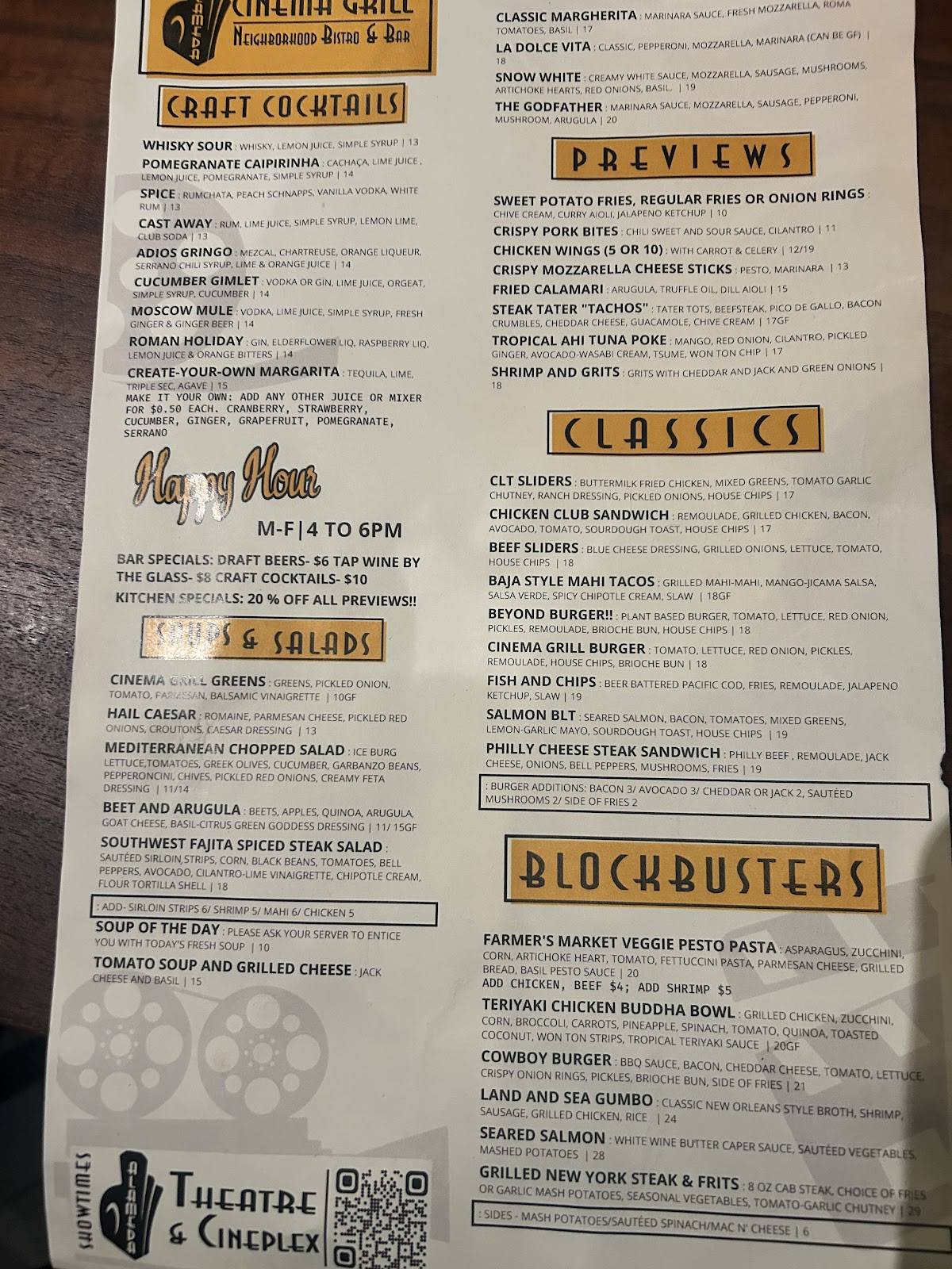 Carta del restaurante Alameda Cinema Grill, Alameda