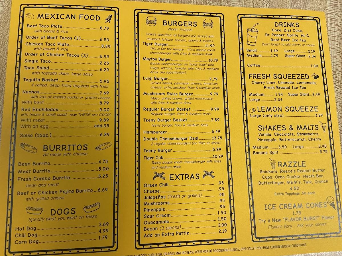 Menu at Hi-D-Ho Drive In fast food, Alamogordo