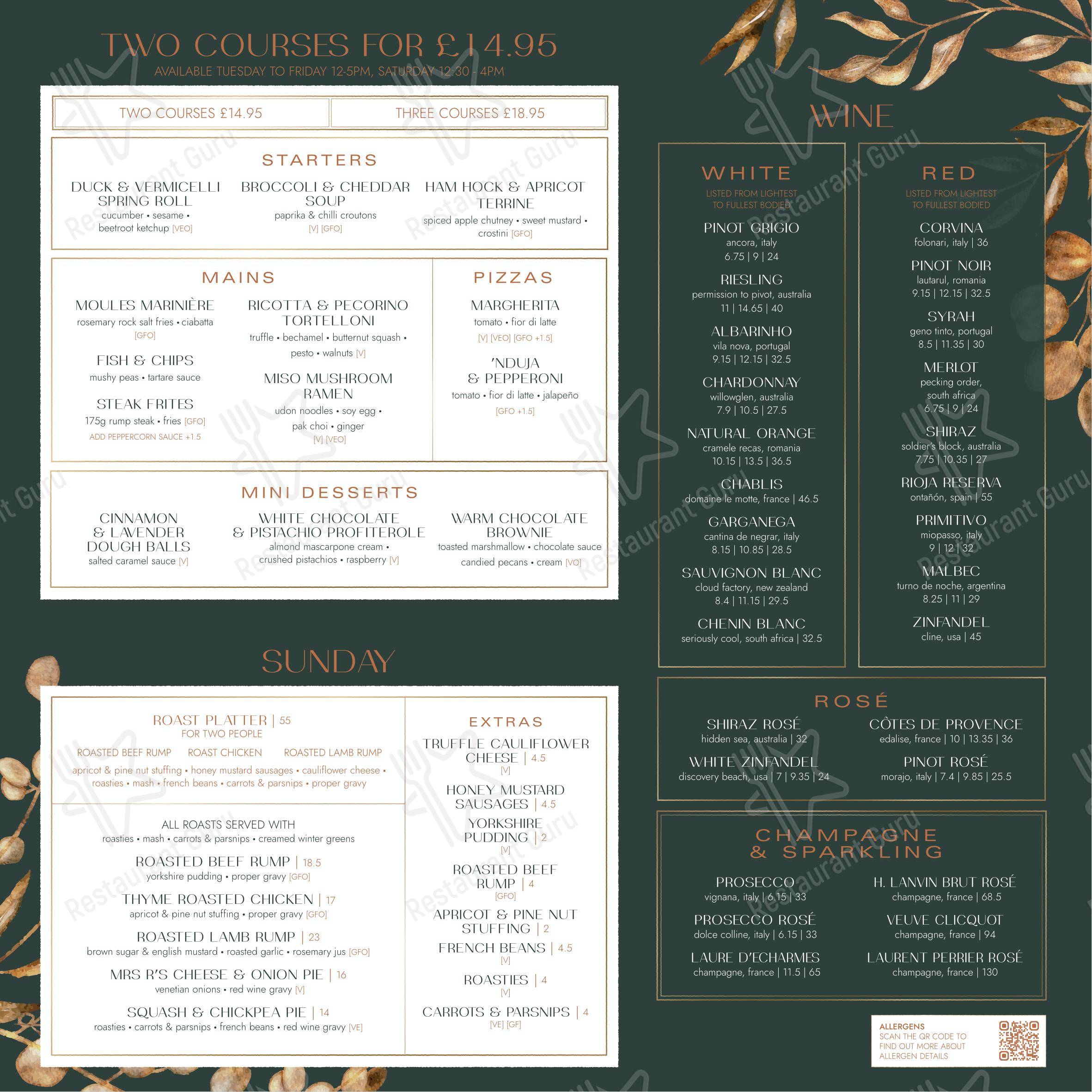 Menu at Albert’s Didsbury Restaurant & Bar, Manchester