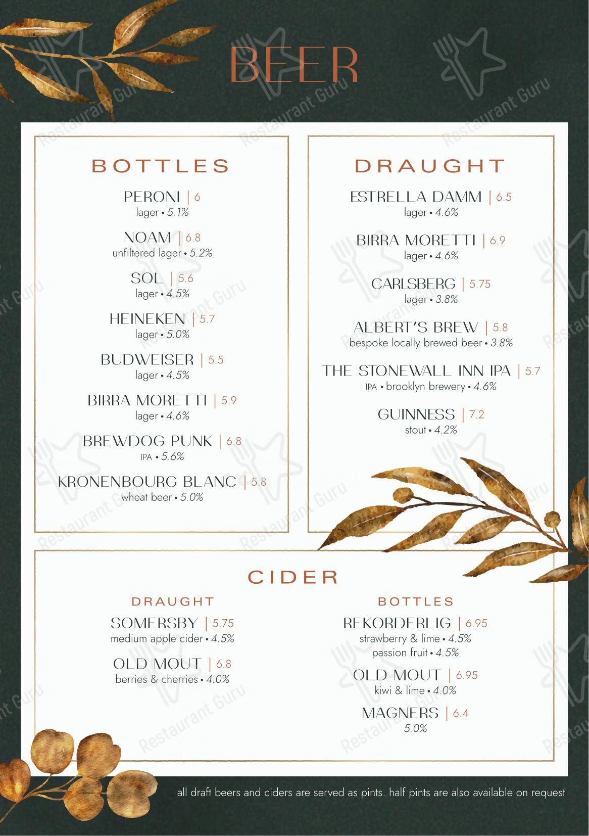 Menu at Albert’s Didsbury Restaurant & Bar, Manchester