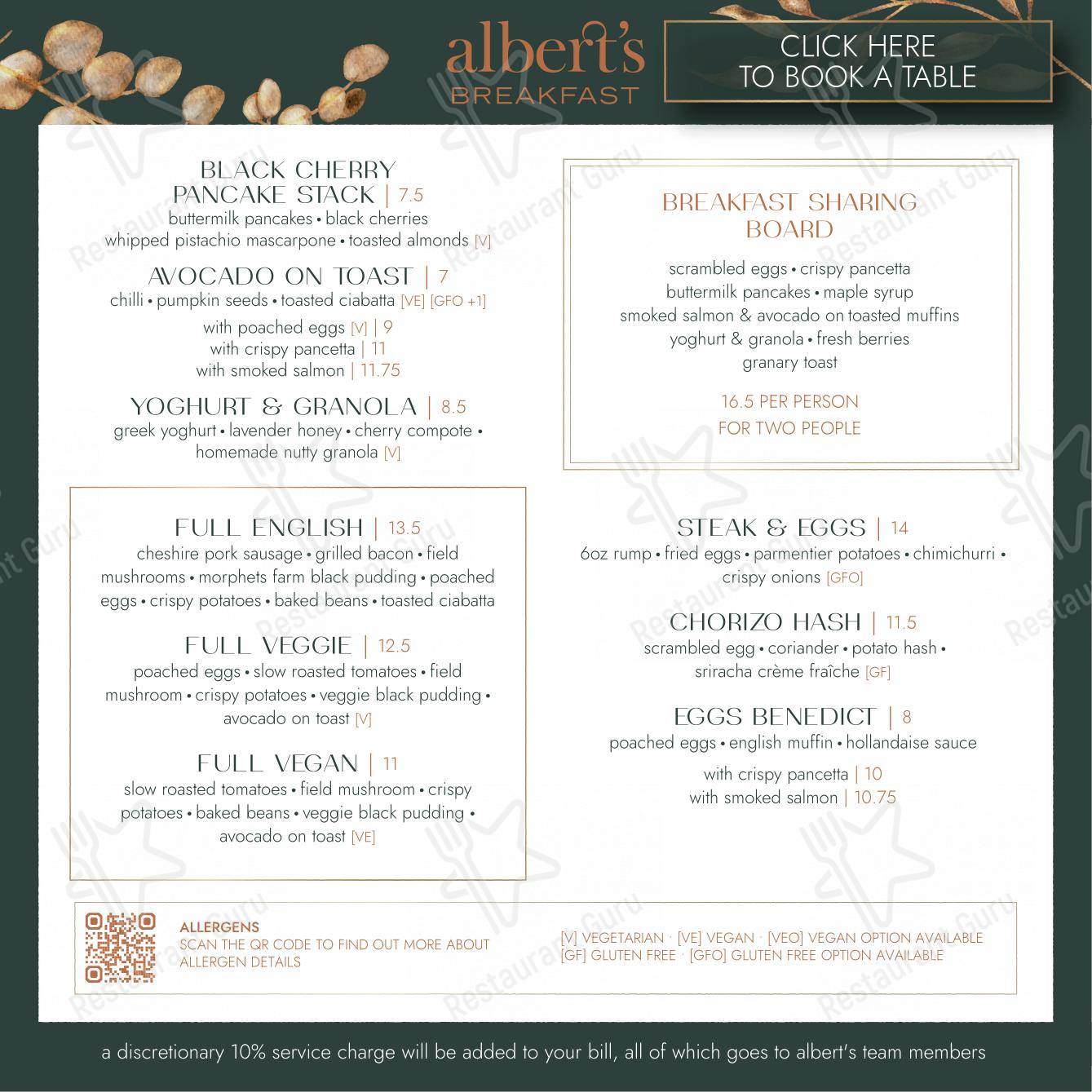 Menu at Albert’s Didsbury Restaurant & Bar, Manchester