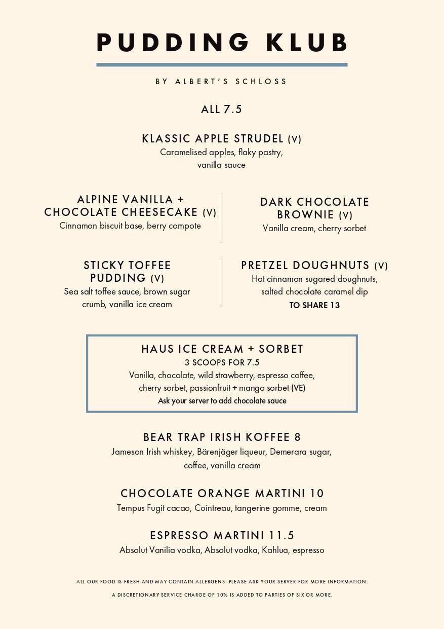 Menu at Albert's Schloss - Manchester pub & bar, Manchester