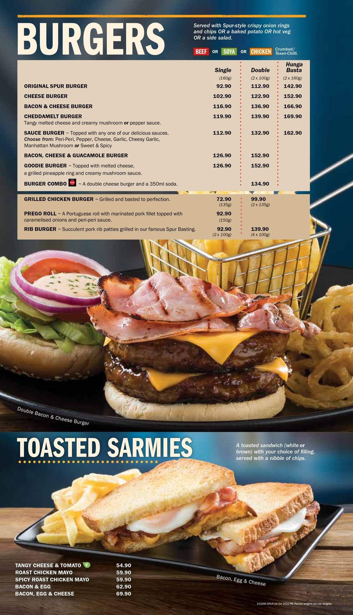 Menu at Albuquerque Spur restaurant, Potchefstroom