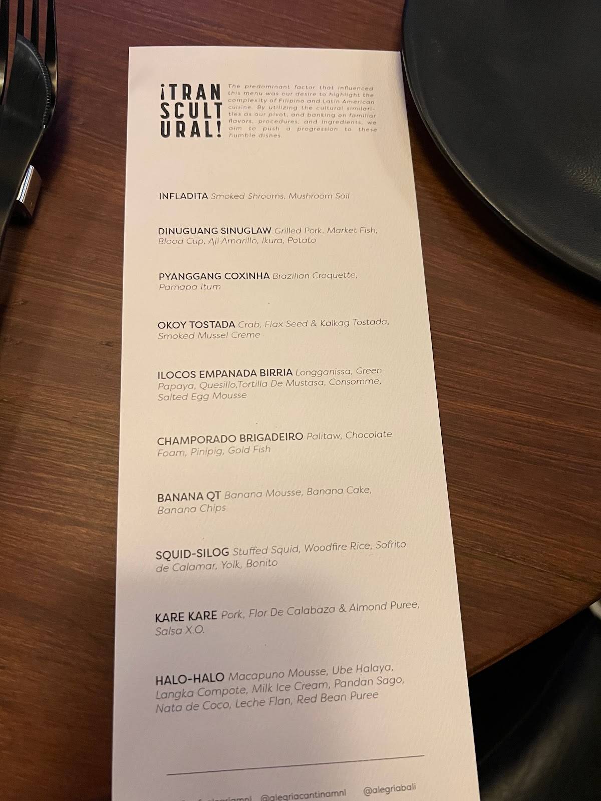 Carta del restaurante Alegria Manila, Taguig, GF Uptown Parade