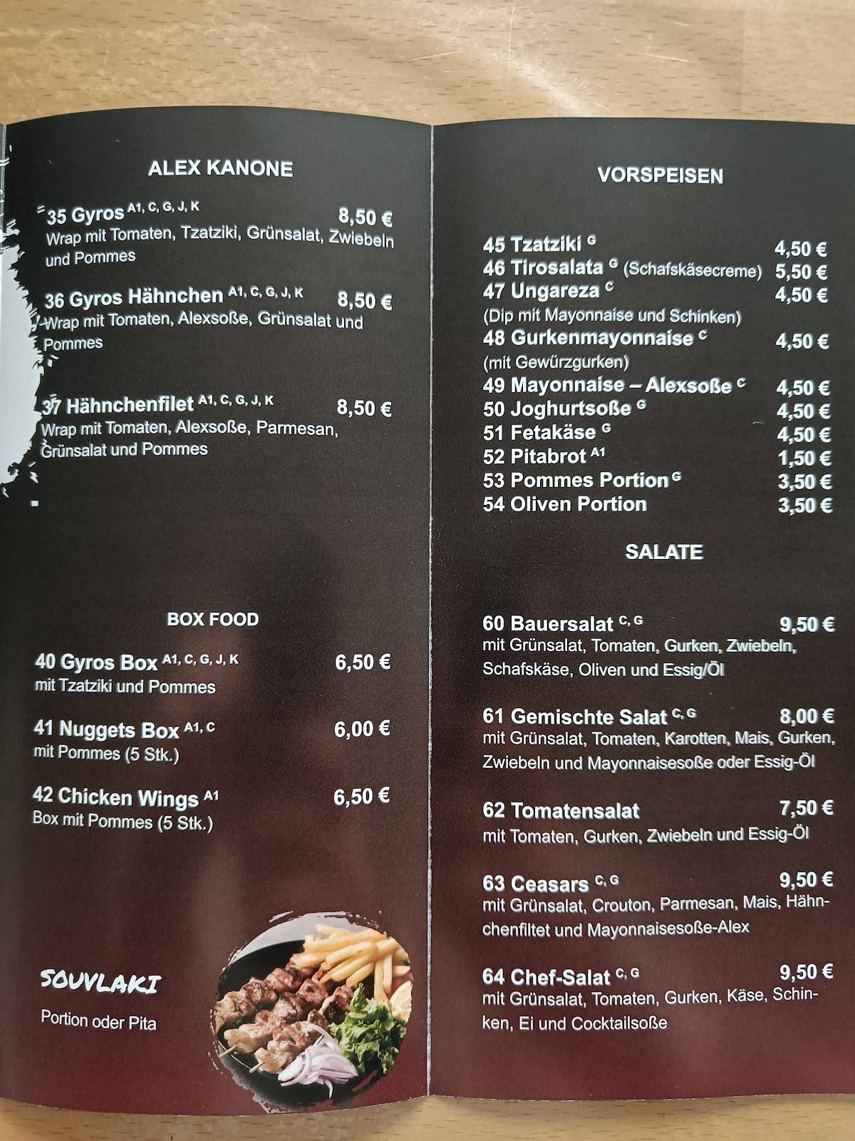 Speisekarte von Alex gyros grill restaurant, Oberderdingen