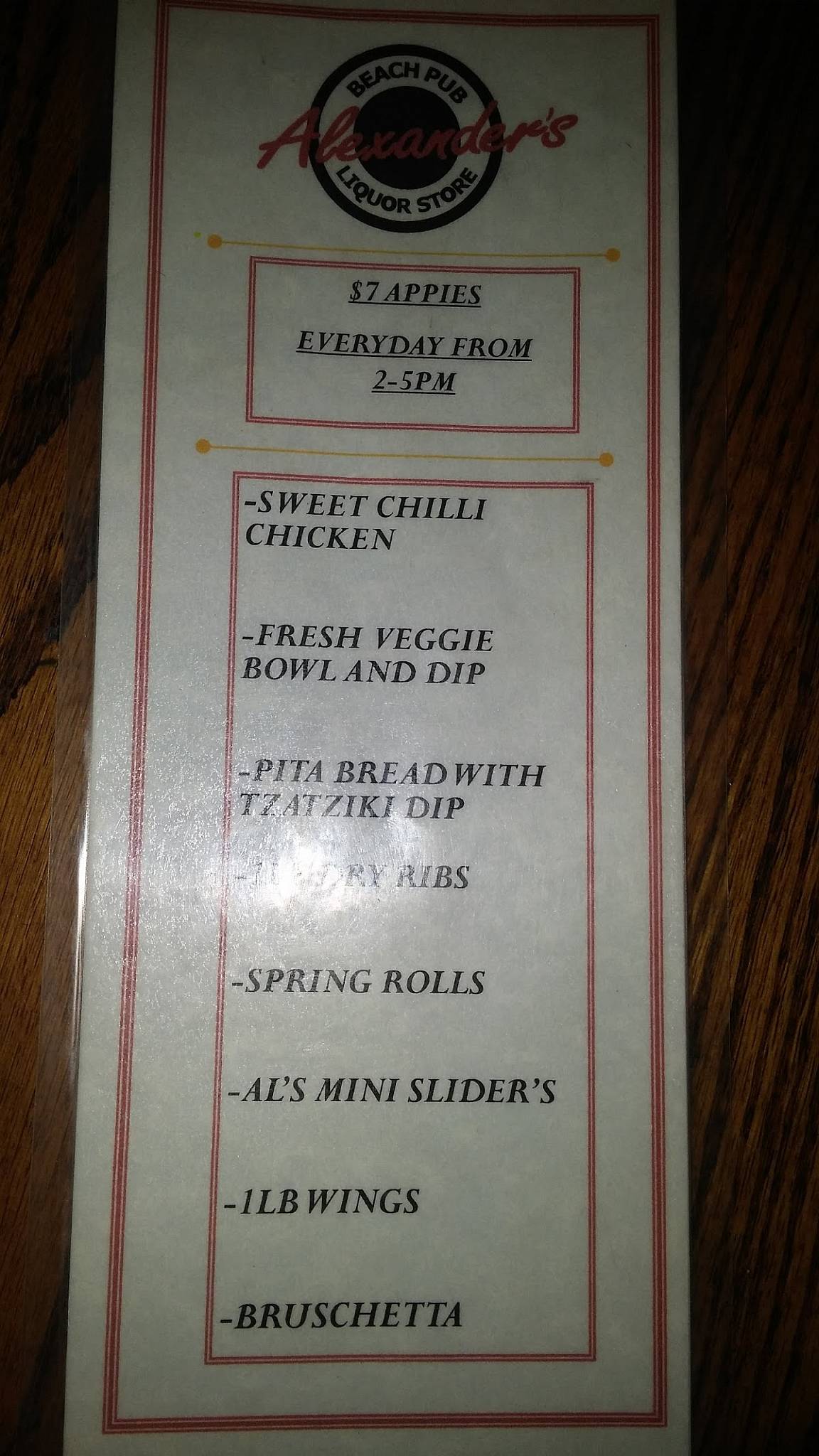 Menu at Alexander's Pub & Liquor Store, Canada, Kalamalka Rd