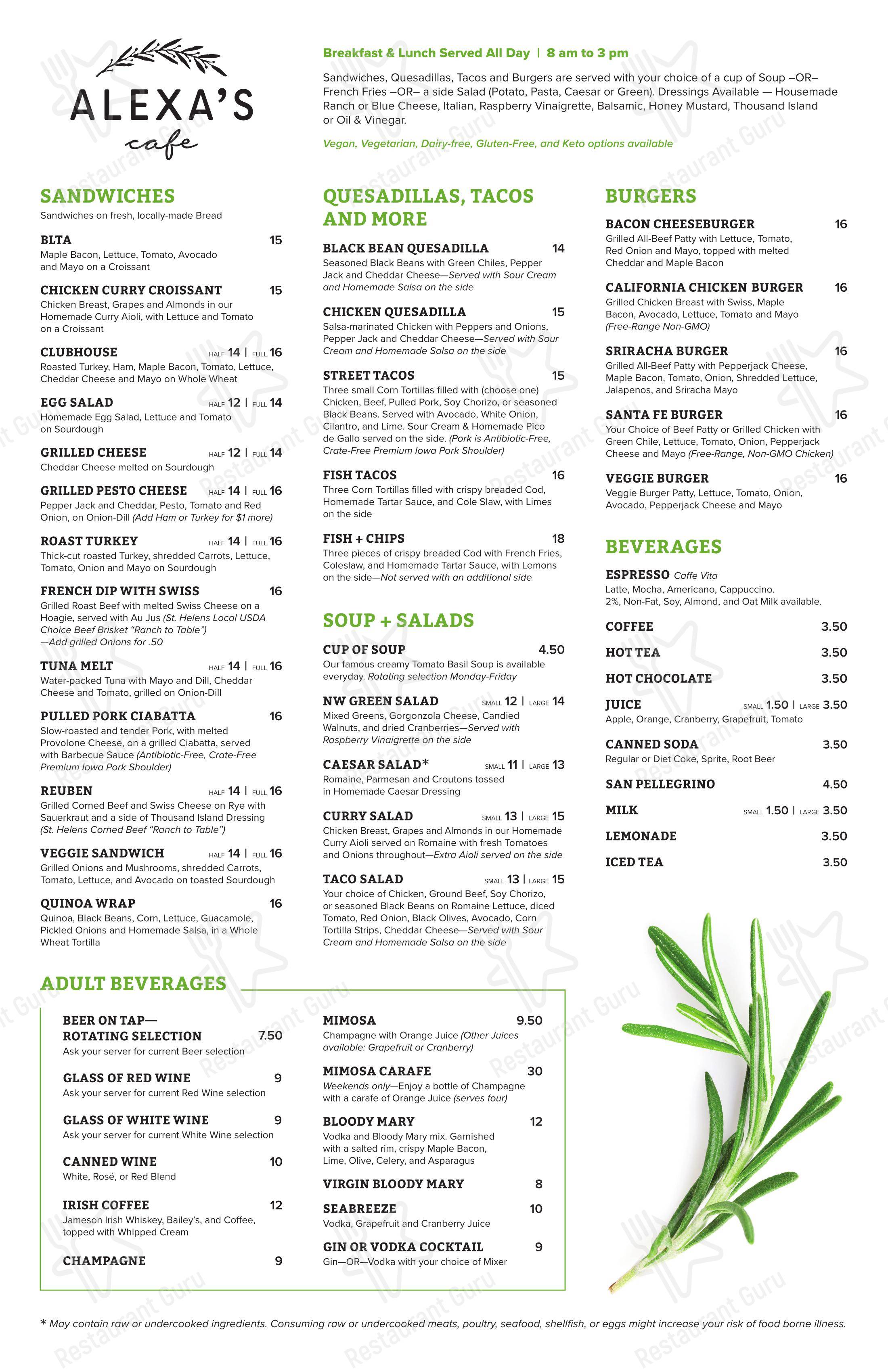 Menu at Alexa's Cafe & Catering, Bothell