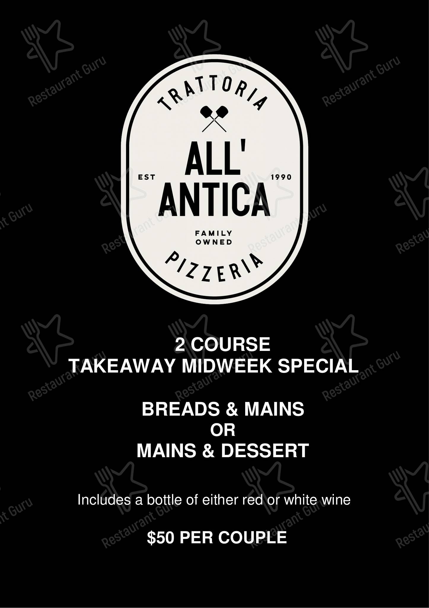 Menu at All' Antica pizzeria, Buddina