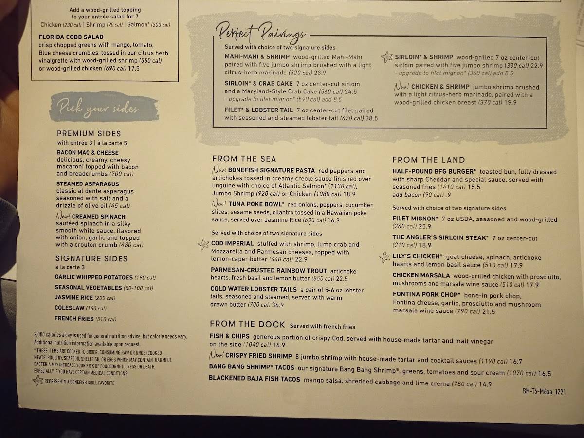 Menu at Bonefish Grill restaurant, Whitehall