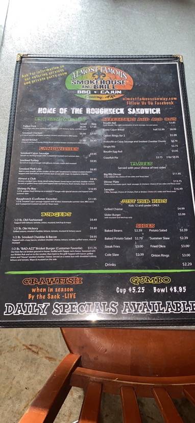 Menu at Almost Famous Smokehouse & Grill BBQ, Conway