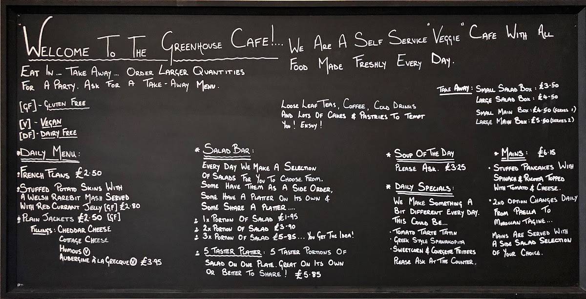 Menu at The Greenhouse restaurant, Altrincham
