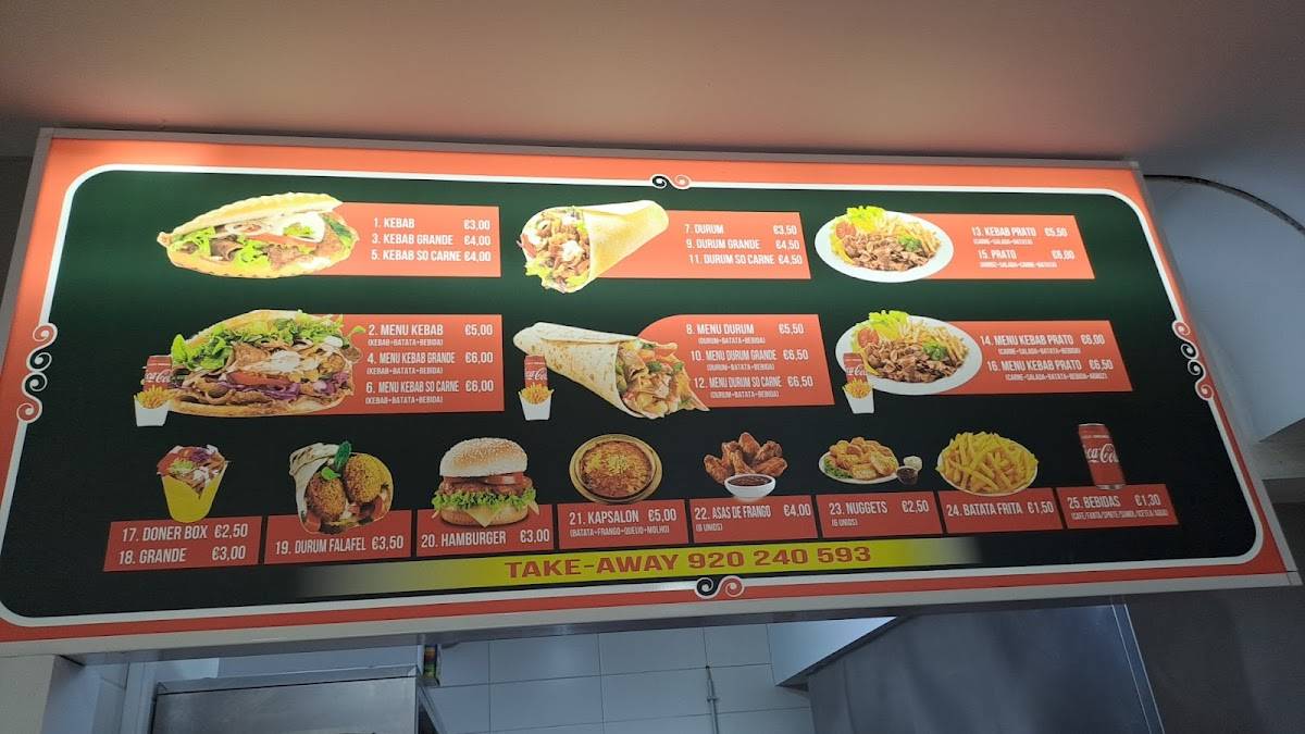 Menu at Alturk Doner kebab restaurant, Braga