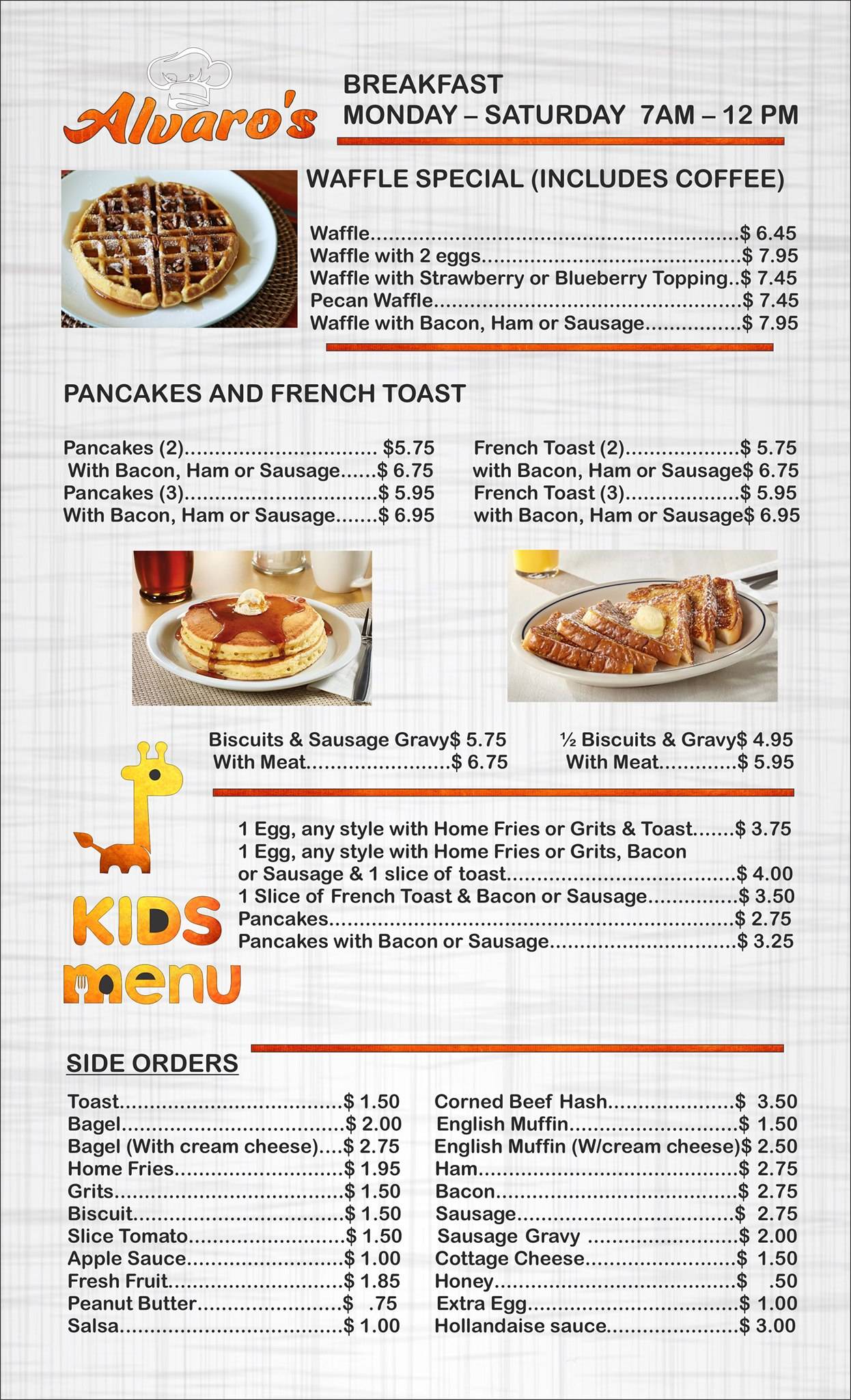 Menu at Alvaro's Family Restaurant, North Port