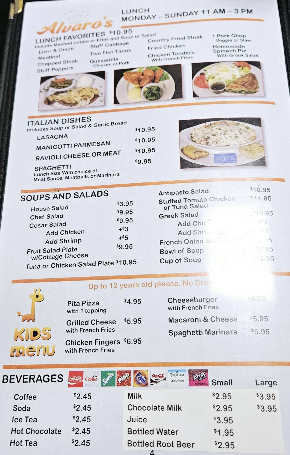 Menu at Alvaro's Family Restaurant, North Port