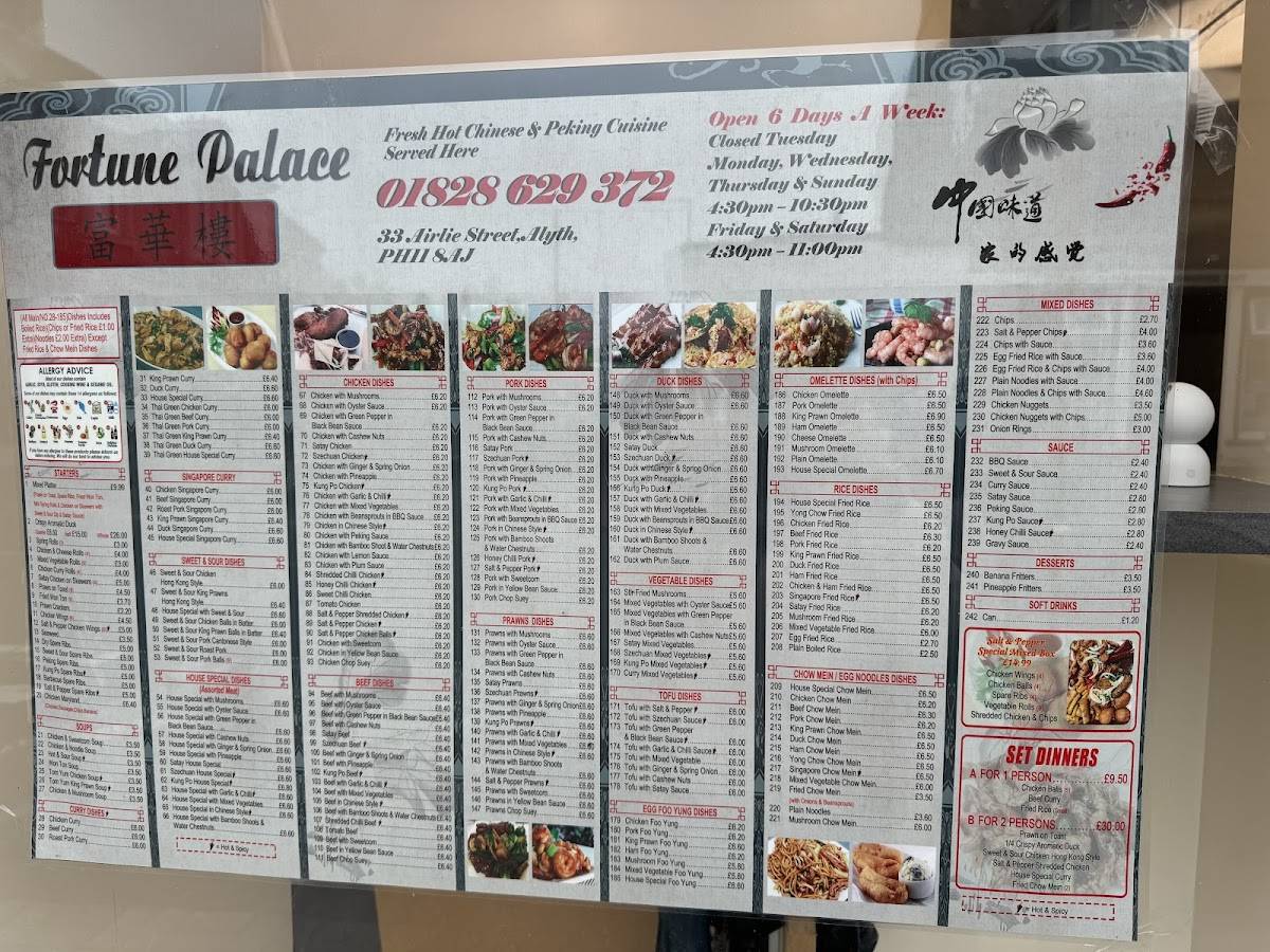 Menu at Fortune Palace restaurant, Alyth