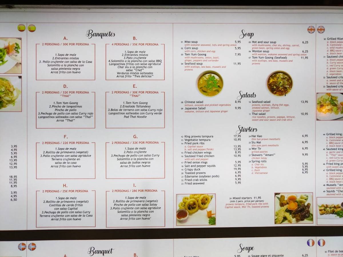 Menu at Amani restaurant, Costa Adeje