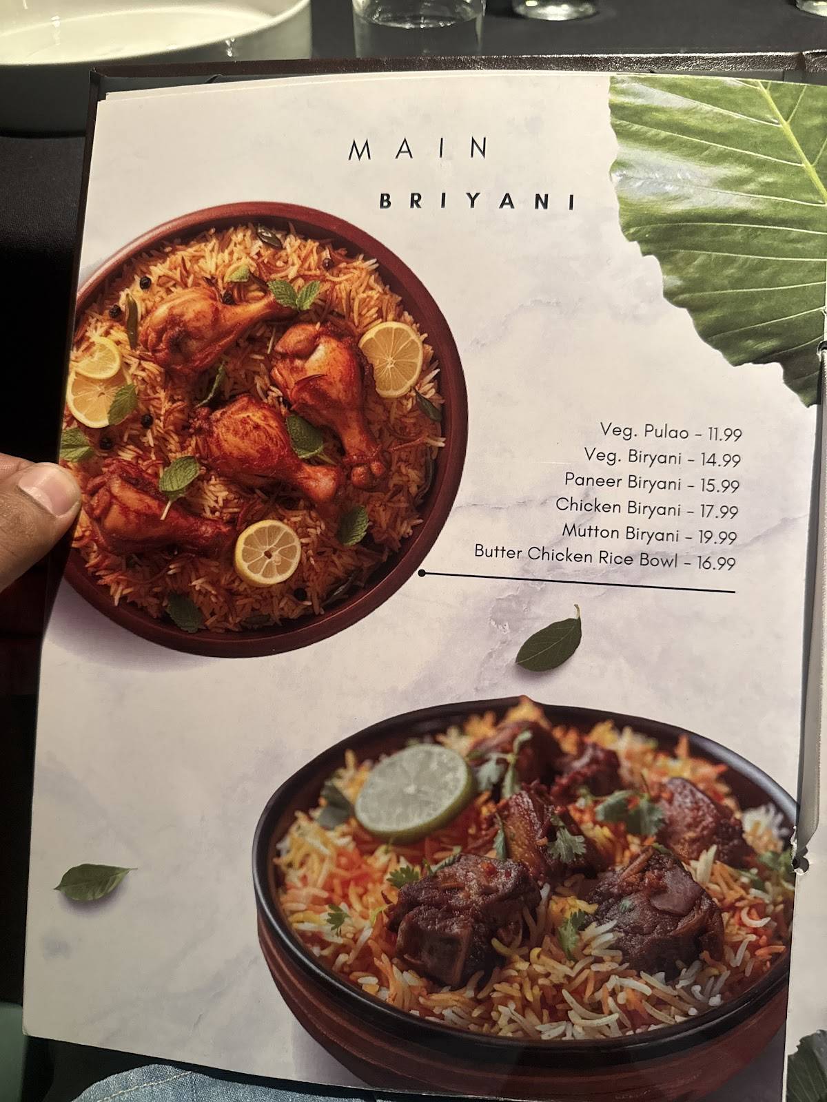 Menu at Amantran restaurant, Winnipeg