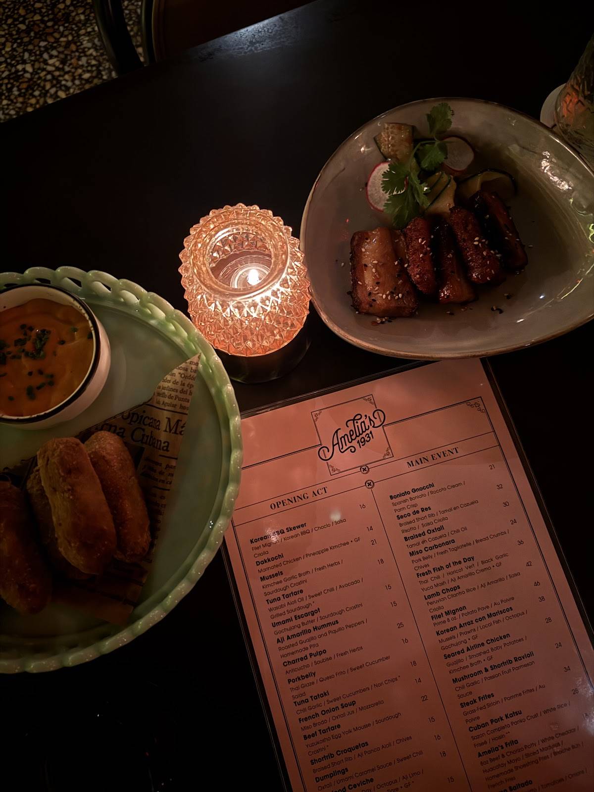 Menu at Amelia's 1931 restaurant, Tamiami, SW 26th St