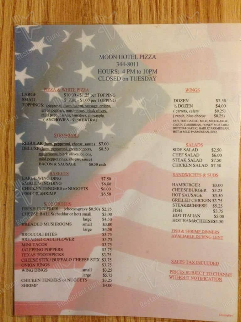 Menu at American Legion pizzeria, Carrolltown