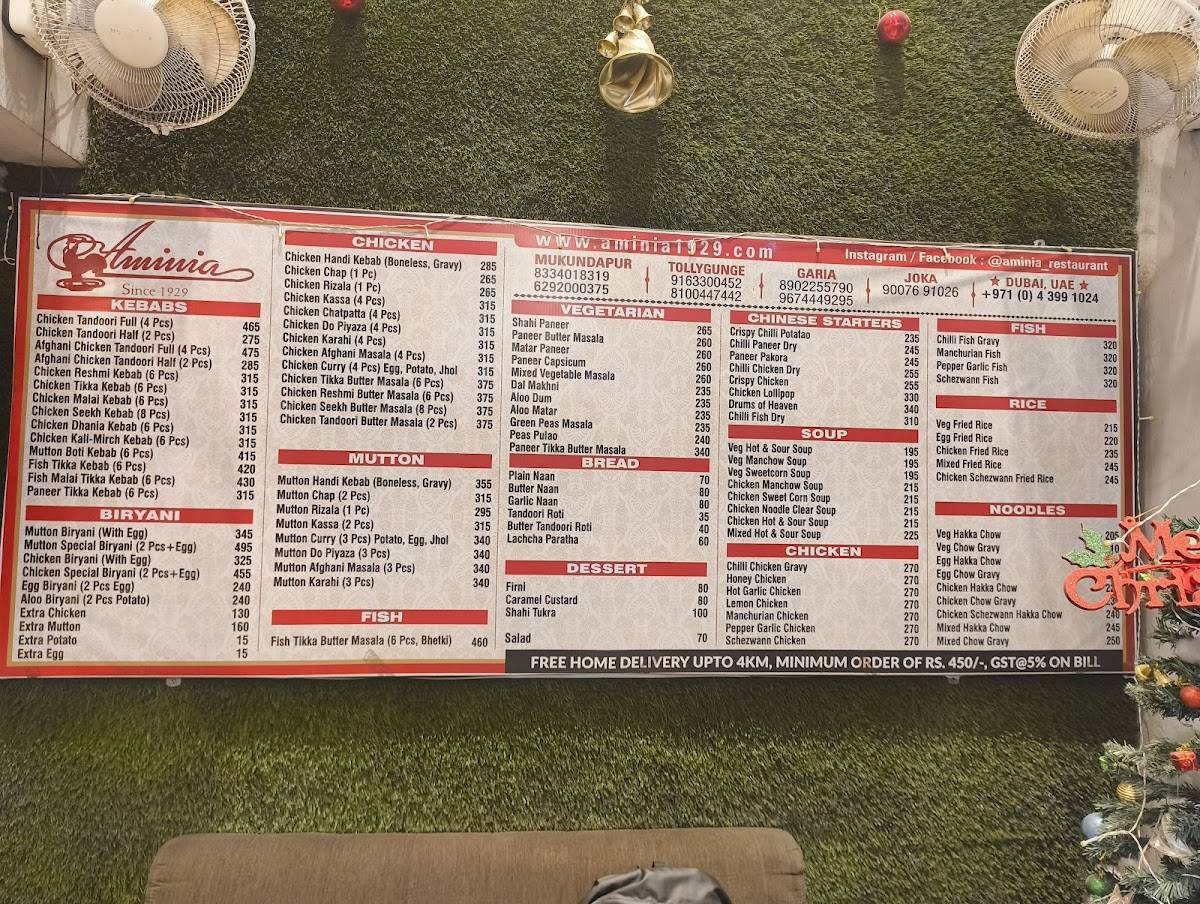 Menu at Aminia Restaurant - Joka, Kolkata